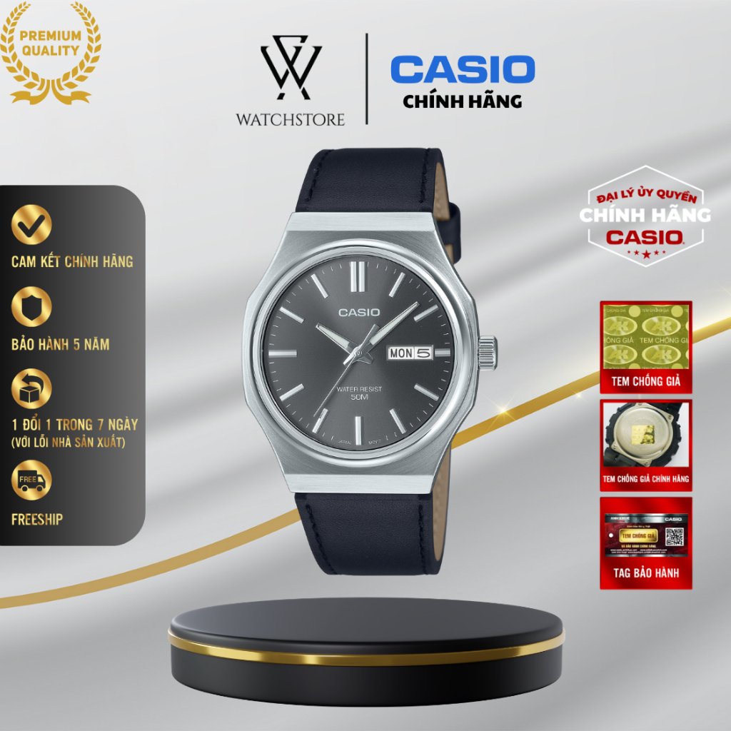 Đồng Hồ Nam Casio MTP-E735L-8AVDF Màu Đen Mặt Kính Khoáng 37.5mm Chống Nước Dây Da Chính Hãng ...