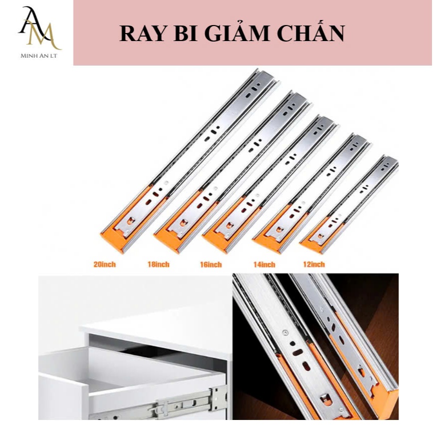 (Inox - 1 Cặp) Ray Bi Inox 3 Tầng Có Giảm Chấn, Ray Inox Trượt Hộc Tủ ...