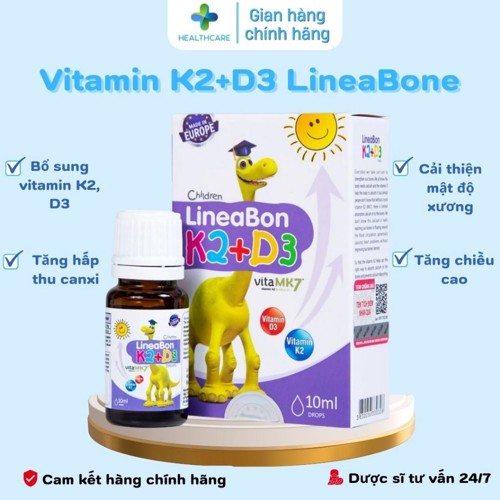 Dung dịch dạng nhỏ giọt LineaBon K2+D3 - Hỗ trợ bổ sung Vitamin,giúp hấp thu canxi (Chai 10ml ...