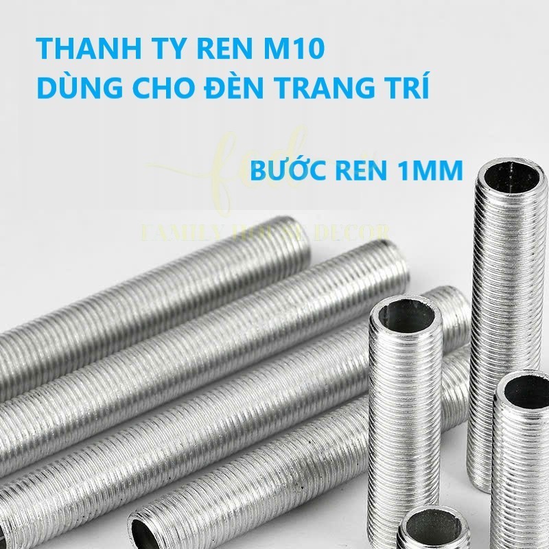 (Phụ kiện đèn) Thanh ty ren M10 ống rỗng liền ren cho đèn thả trang trí ...