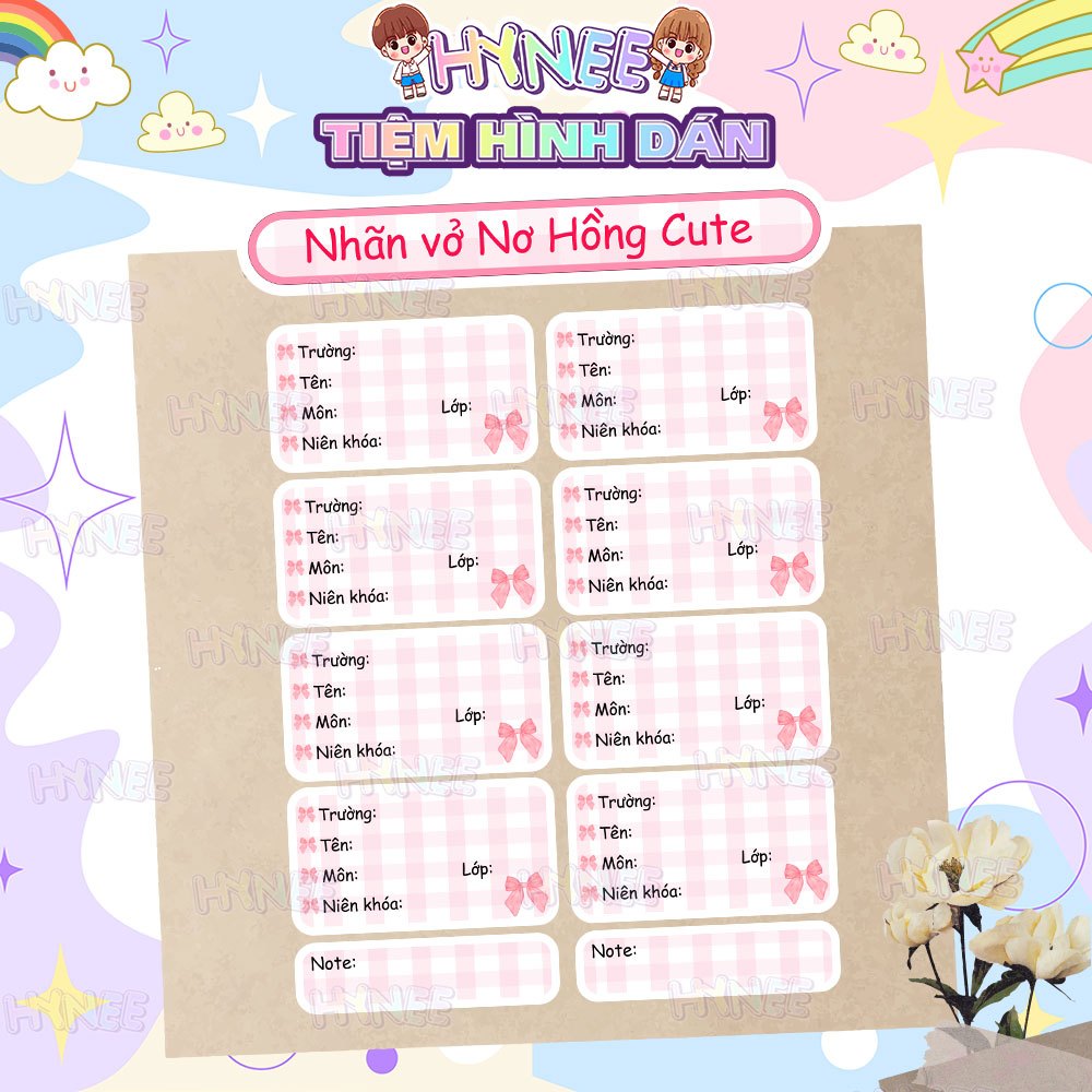 Nhãn Vở Coquette Nơ Hồng Dễ Thương, Nhãn Vở Caro Hồng Pastel - Nhãn Tập ...