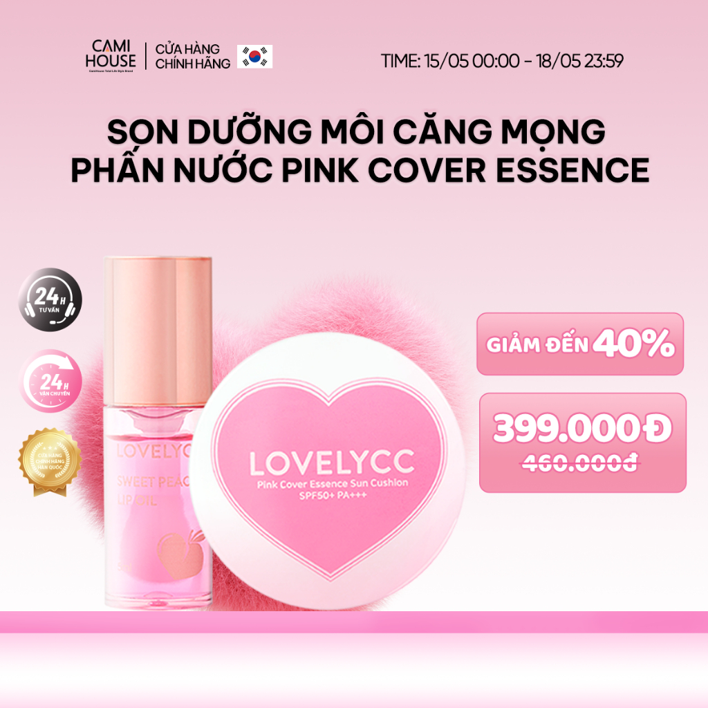 [CAMIHOUSE] Combo 2 món Phấn nước LovelyCC Pink Cover Essence Sun Cushion + Son dưỡng Lip Oil ...