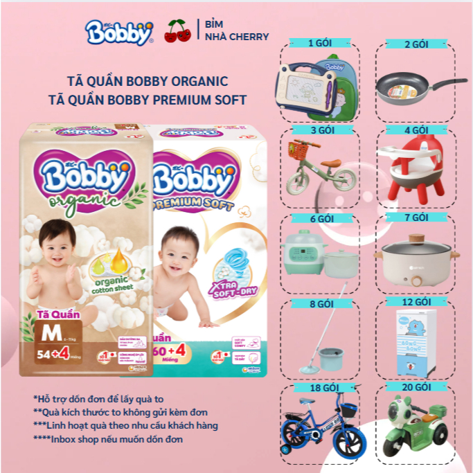 Tã Bỉm quần cao cấp BOBBY ORGANIC/ BOBBY PREMIUM SOFT Size M/L/XL/XXL ...