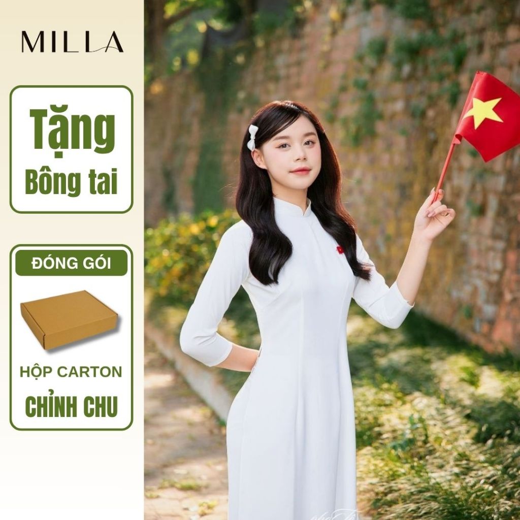 Áo Dài Truyền Thống Màu Trắng Vải Lụa Mỹ Cổ Cao Cổ Tròn Màu Trắng Đẹp Milla Store | Shopee Việt Nam