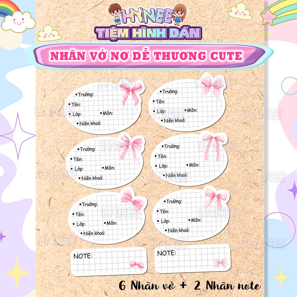 Nhãn Vở Nơ Hồng Coquette Classic, Nhãn Vở Caro Đơn Giản Coquete - Nhãn ...