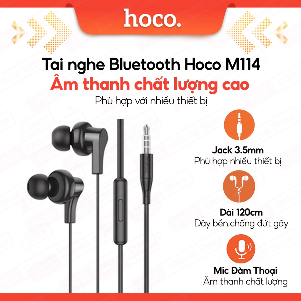 Tai nghe có dây Hoco M114 jack cắm 3.5mm , dây dài 120cm , nút cao su ...