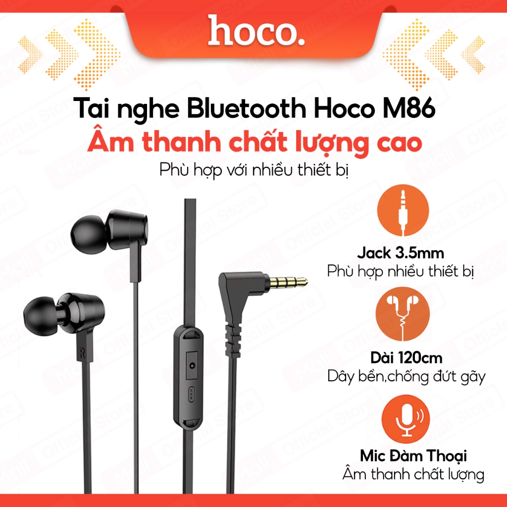 Tai Nghe có dây jack 3.5mm Hoco M86 dây dẹt, jack cắm chữ L , đàm thoại ...