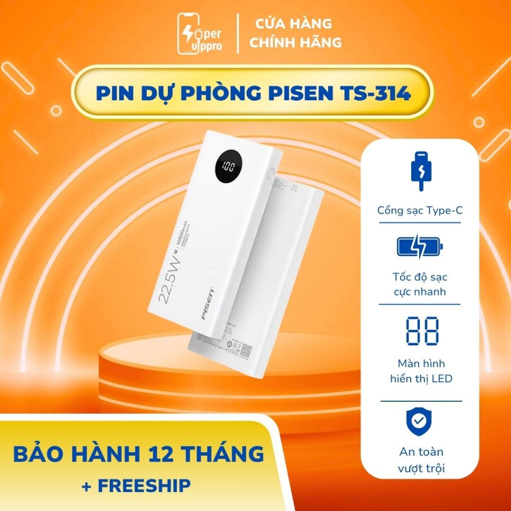[Chính hãng] Pin sạc dự phòng Pisen Quick 10500mAh LED TS-314 (sạc nhanh, công suất sạc 22.5W ...