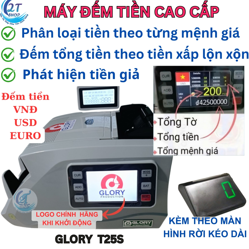 Máy đếm tiền cao cấp GLORY, máy phát hiện kiểm tra tiền giả, phân loại tiền, đếm tổng tiền bh ...