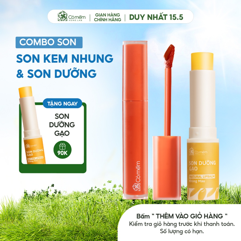 Combo Son Kem Nhung Và Son Dưỡng Không Silicone Cỏ Mềm | Shopee Việt Nam