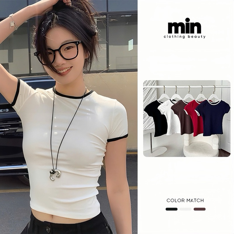 |MIN CLOTHING| Áo thun cổ viền tay ngắn ôm body basic A173 | Shopee ...