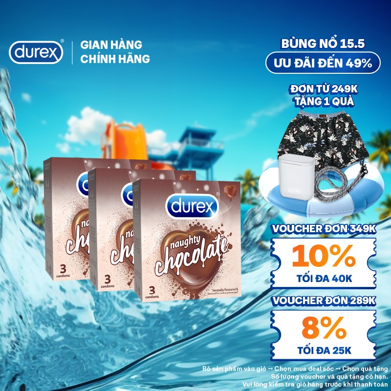 Bộ 3 Durex Naughty Chocolate hương socola (3 bao/hộp) | Shopee Việt Nam