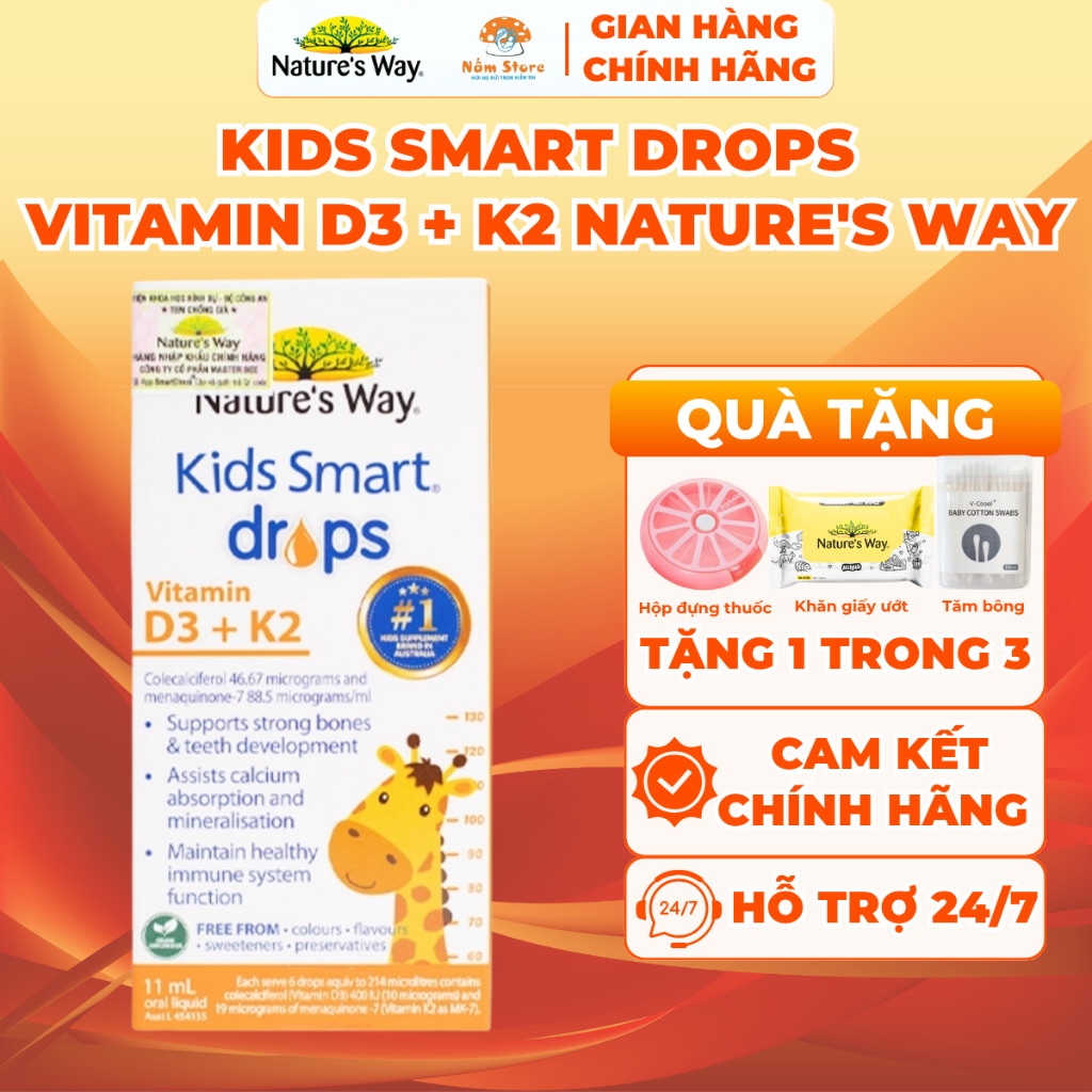 Kids Smart Drops Vitamin D3 + K2 - Vitamin D3K2 Nature's Way Hỗ trợ ...