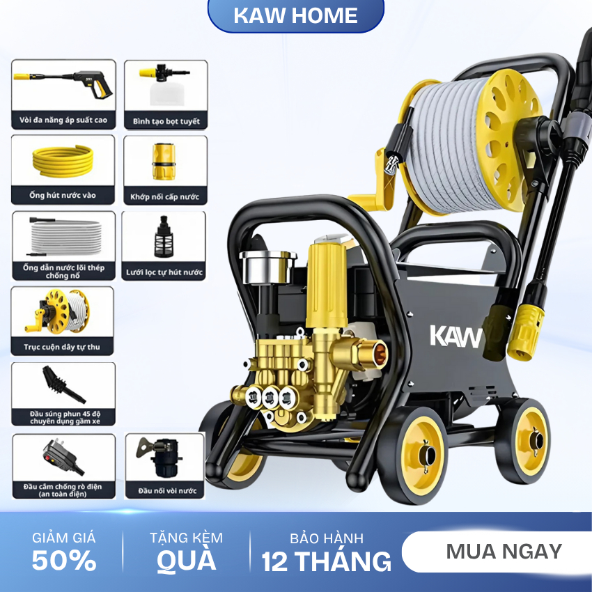 Máy rửa xe cao áp KAW 3000W – Công suất mạnh, phụ kiện đầy đủ, làm sạch ...