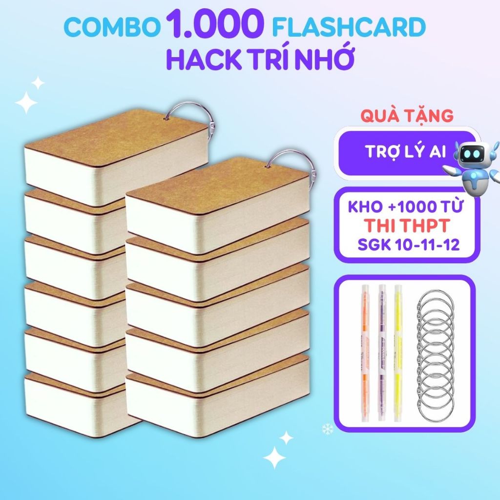 Flashcard thẻ từ vựng combo 1000 hack trí nhớ takenote tặng kèm bộ từ ...