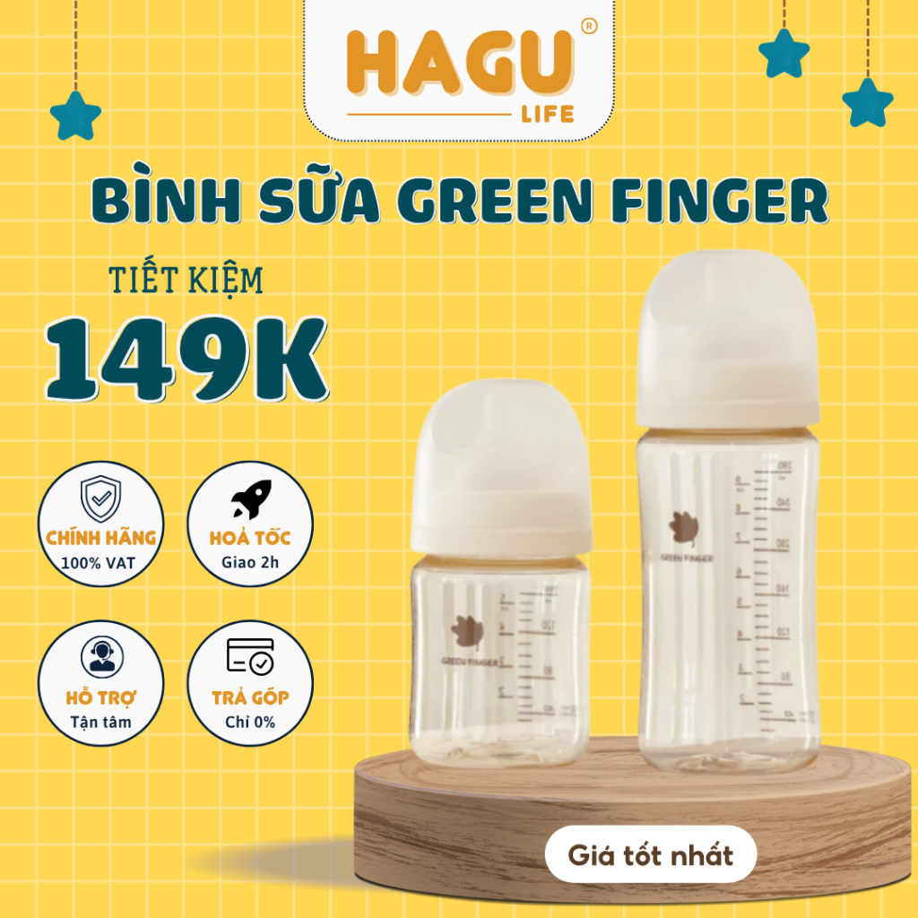 Bình sữa Green Finger Hàn Quốc chính hãng cho bé 160ml/280ml [Được chọn núm S/M/L/LL] | Shopee ...