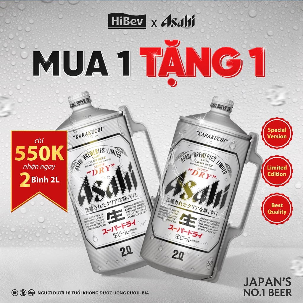 [HiBev] Bia Asahi Super "DRY" Chính Hãng Bình 2 Lít | Shopee Việt Nam