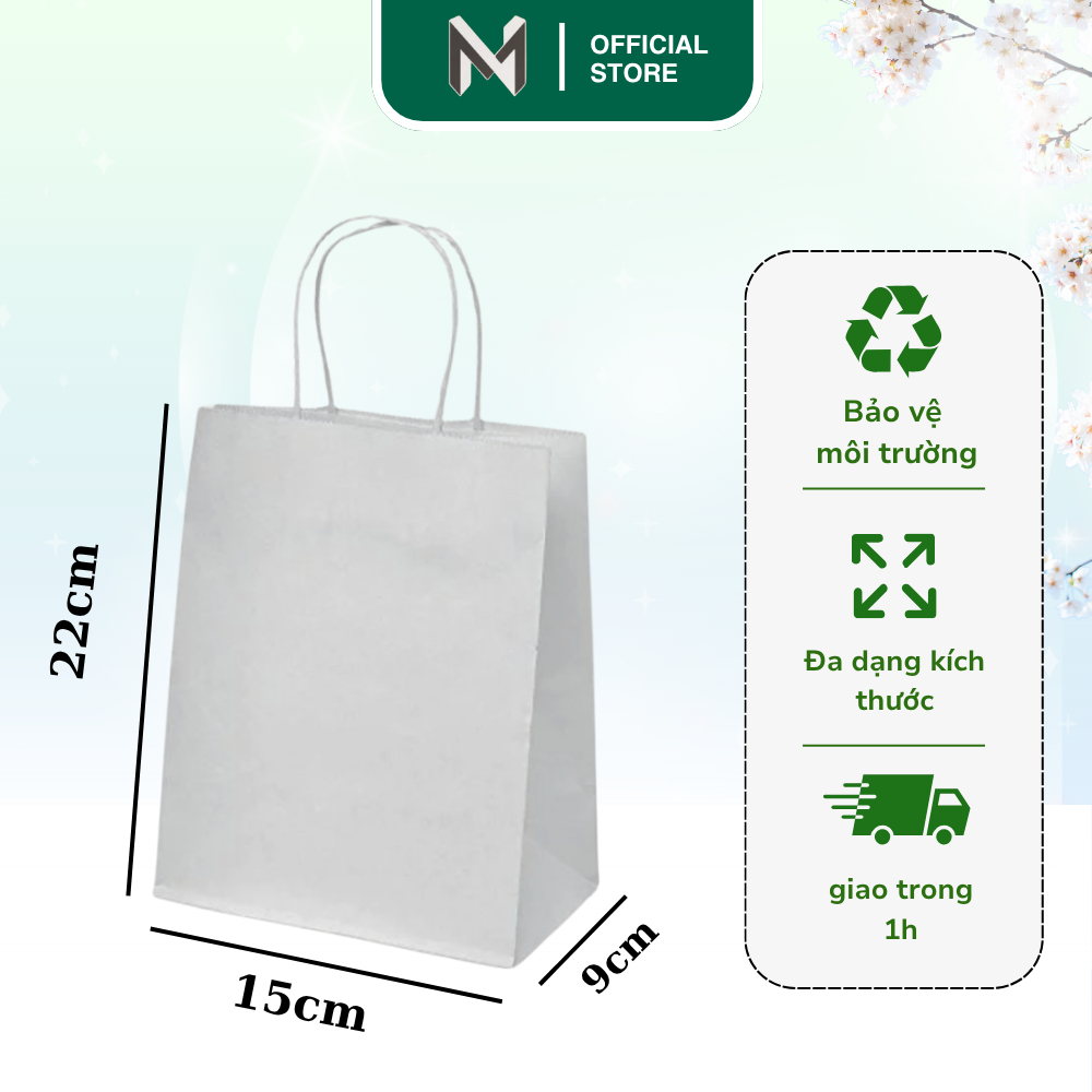 Sỉ 10 chiếc Túi Giấy Kraft Trắng Nhật chống nước định lượng 100g Chịu lực tối đa 5kg_ M&N túi ...