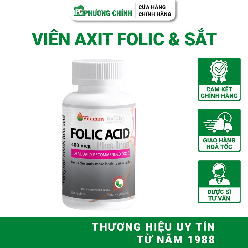 Viên Uống Bổ Sung Axit Folic & Sắt Hữu Cơ Vitamins For Life Folic Acid ...