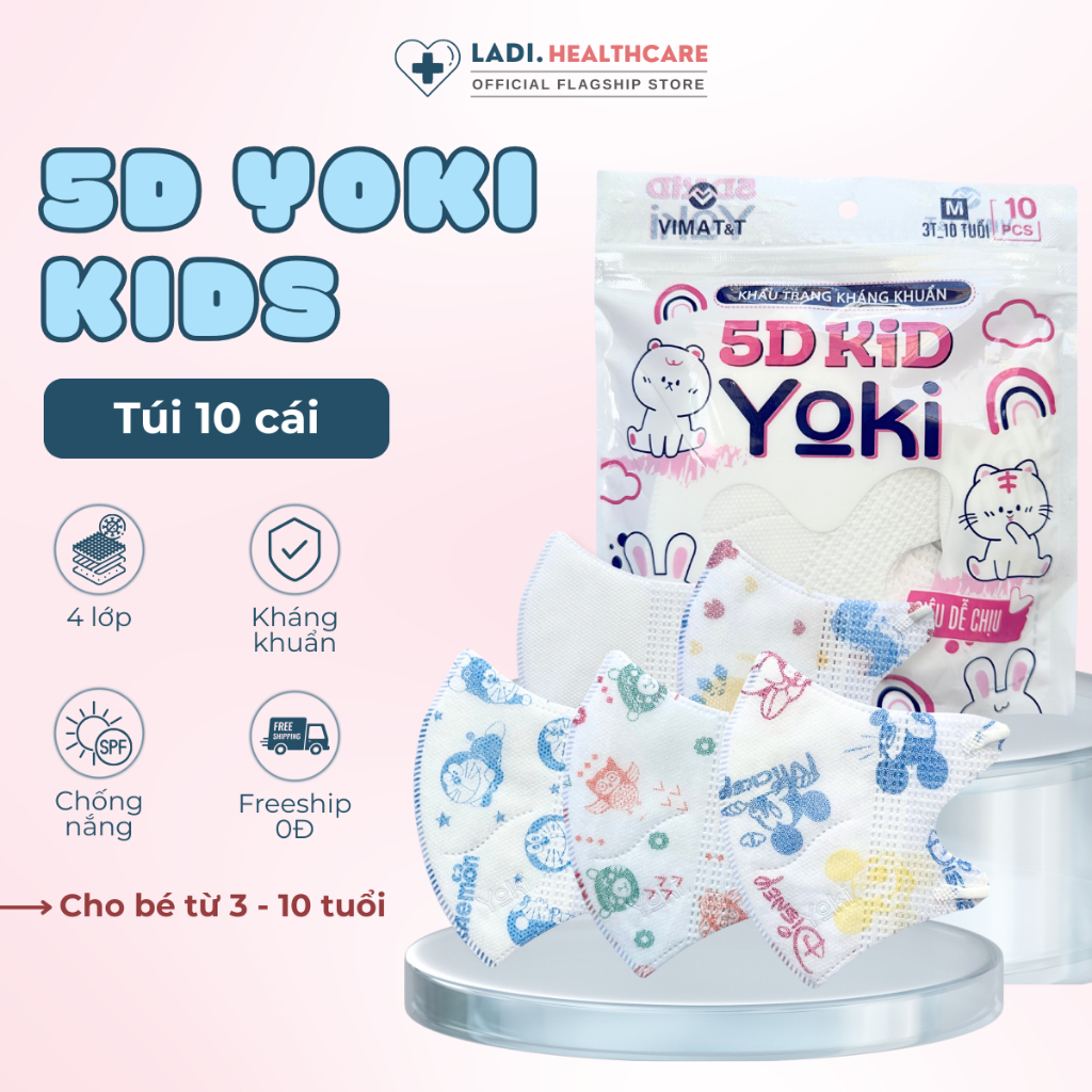 [Thùng 100 Chiếc] Khẩu trang 5D YOKI KIDS dành cho trẻ 3 đến 10 tuổi 4 ...
