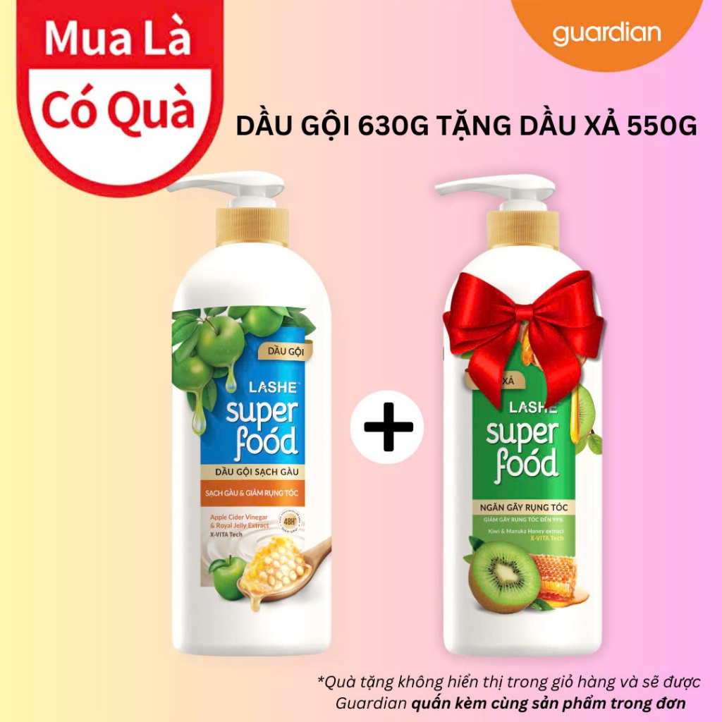 Combo Gội Xả Giảm Gàu, Giảm Gãy Rụng Tóc Lashe Superfood Chứa Chiết Xuất Kiwi Và Mật Ong Manuka ...