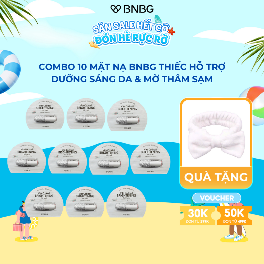(Tặng Băng Đô) Combo 10 Mặt Nạ BNBG Hỗ Trợ Sáng Da BNBG Vita Cocktail ...