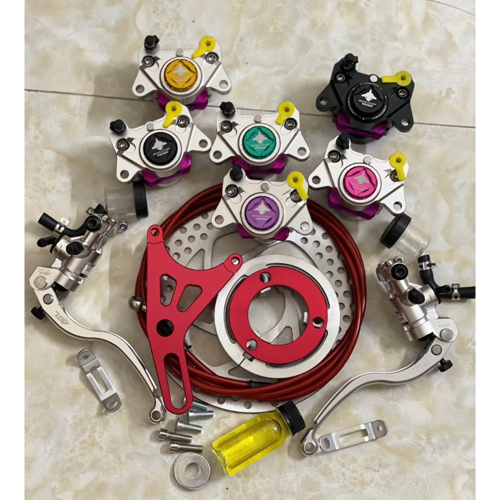 [tặng dầu] combo phanh đĩa sau heo CNC Cá Mập Folamdo gắn xe điện kèm tay phanh agl hàng chuẩn ...