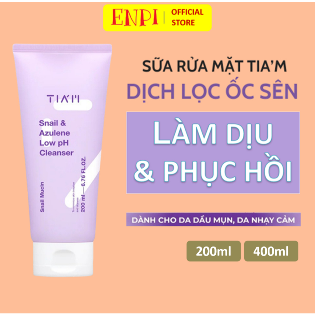 Sữa rửa mặt TIAM Snail Azulene Low pH Cleanser làm dịu và phục hồi da ...