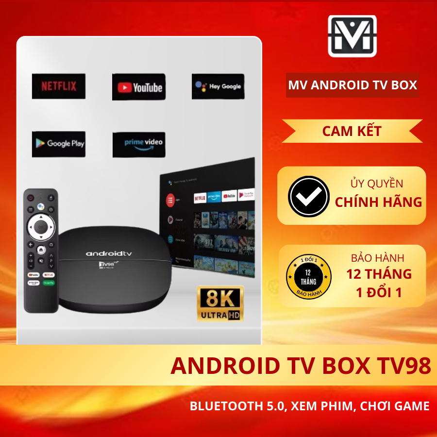 Android TV Box TV98 độ phân giải 8K WIFI 5G Bluetooth 5.0 Kết nối chiếu ...