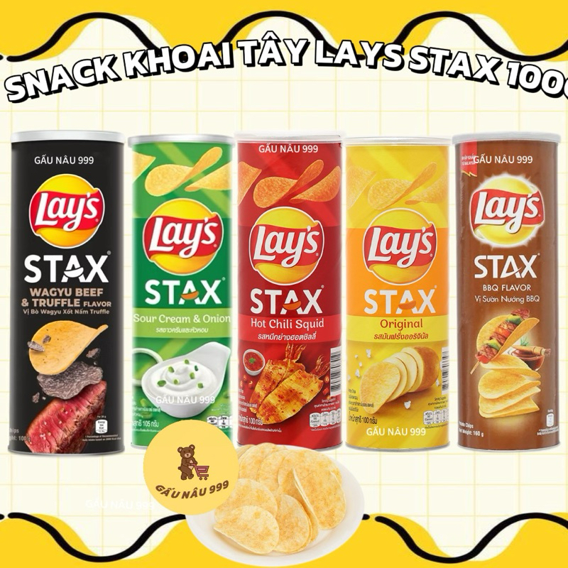 Snack Khoai Tây Lát Lays Stax lon 100g đủ vị bim bim ống ăn vặt ...