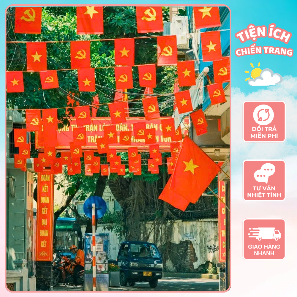 Cờ dây 10m gồm 20 lá Cờ đỏ sao vàng xen kẽ cờ Đảng chất liệu vải satanh ...