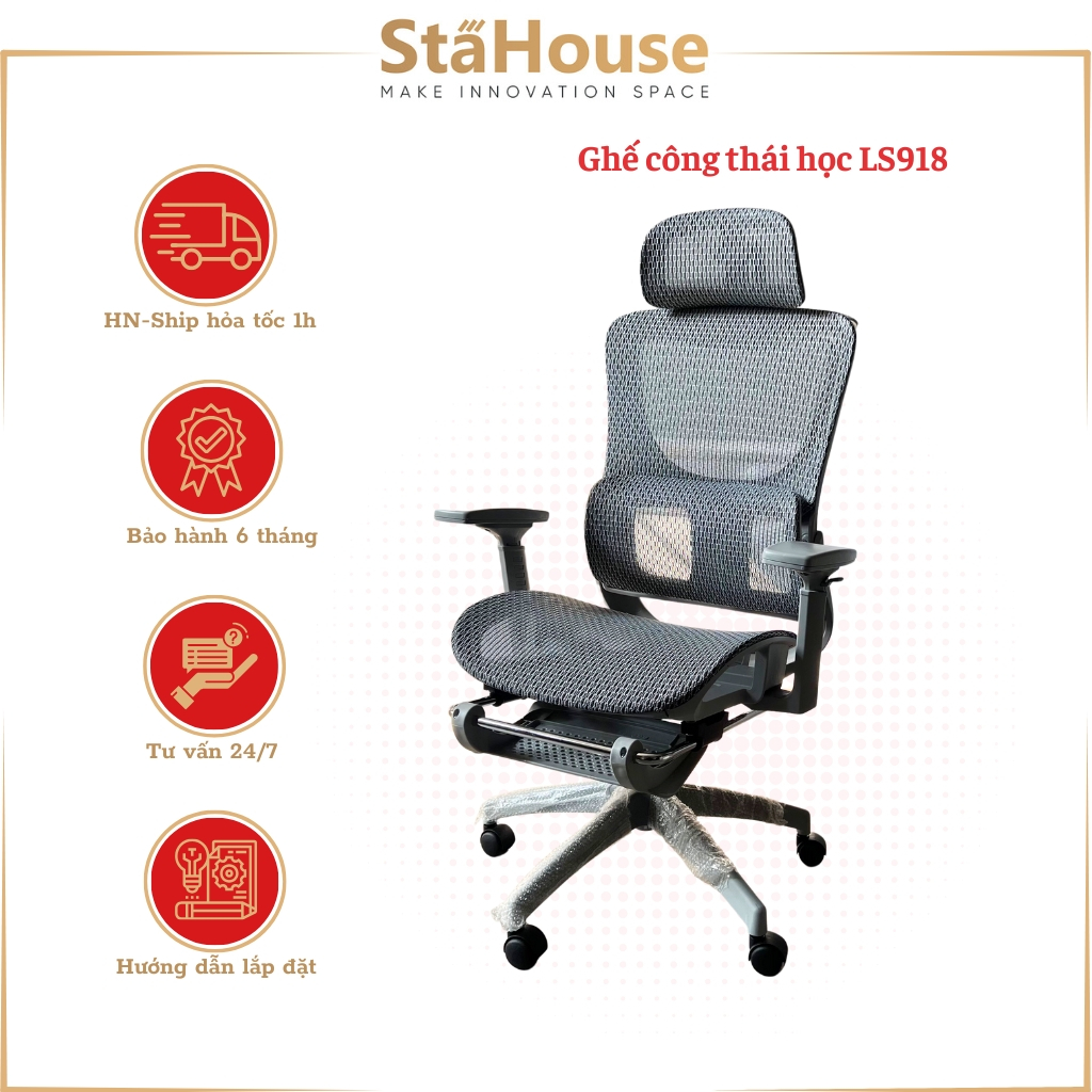 Ghế Công Thái Học FULL LƯỚI, Bảo Vệ Cột Sống, Ngả Lưng LS918 | Shopee ...