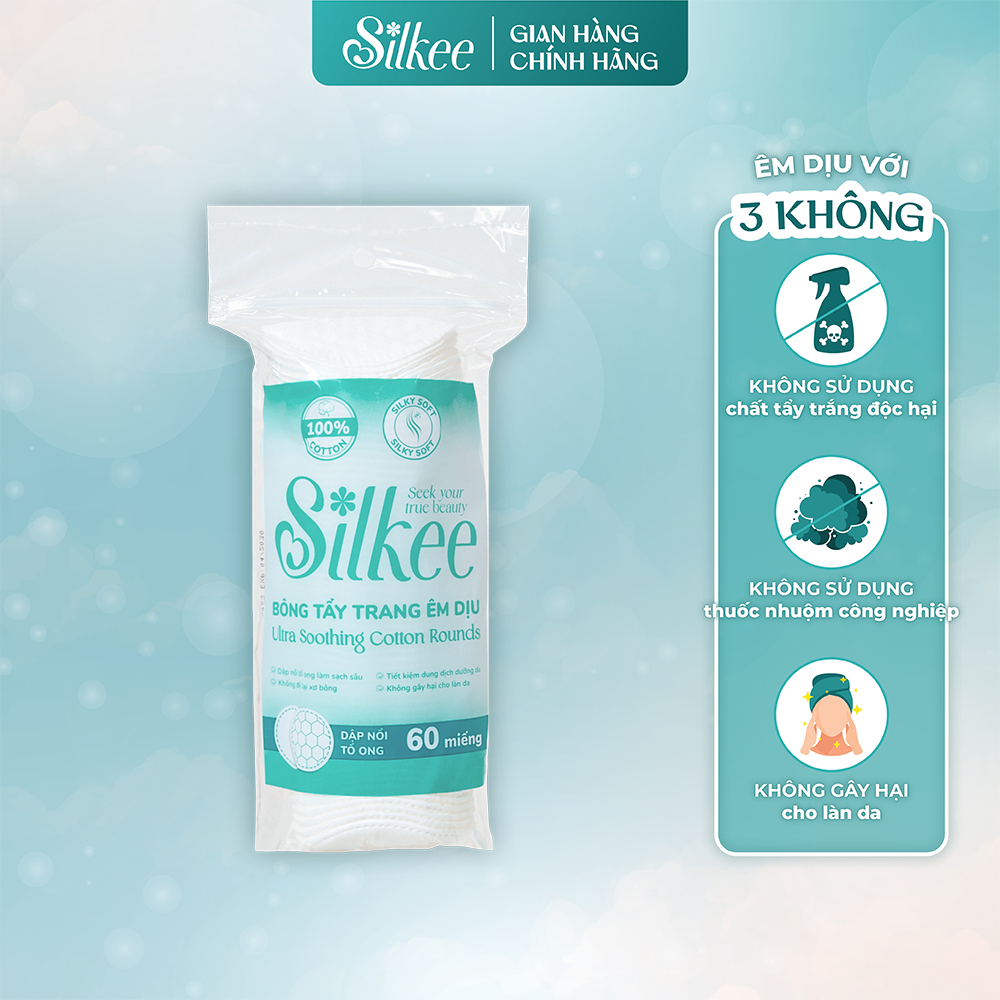 Bông tẩy trang êm dịu Silkee Ultra Soothing Cotton Rounds (60 miếng/gói ...