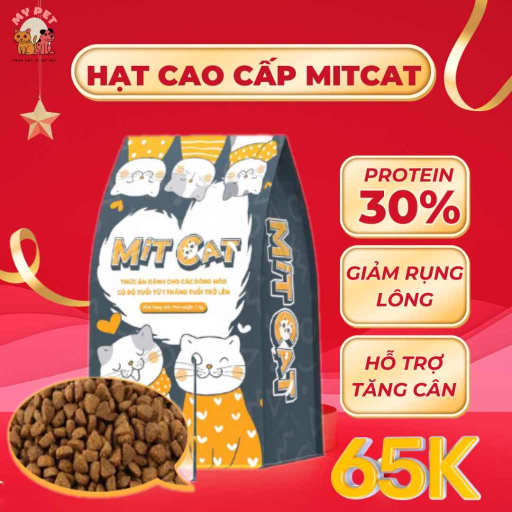 Hạt cho mèo MITCAT - Dầu cá giúp giảm rụng lông, vị cá ngừ mới, túi ...