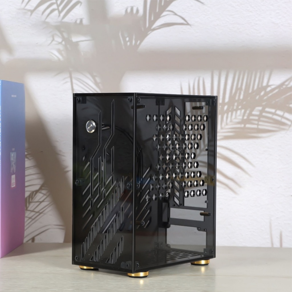 Mini ITX Case 4.3L Clear acrylic Panel 360 độ đệm làm mát bàn chân mini ...