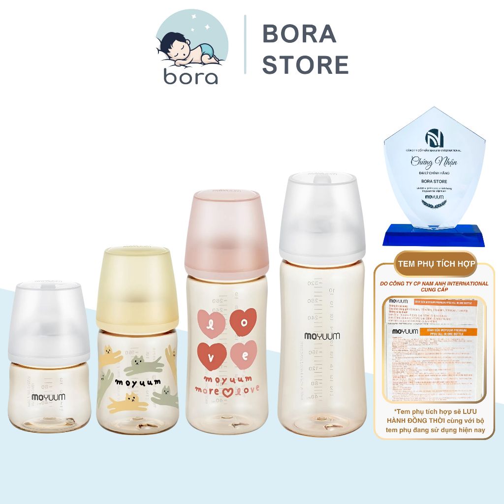 Bình sữa Moyuum Hàn Quốc thế hệ 3 80ml/170ml/270ml/330ml [Được chọn núm 0 - 4][Cam kết chính ...