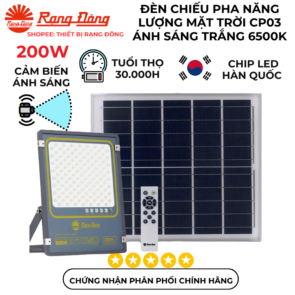 [New 2025] Đèn chiếu pha năng lượng mặt trời Rạng Đông 200W Ánh sáng trắng 6500K CP03.SL.RAD ...