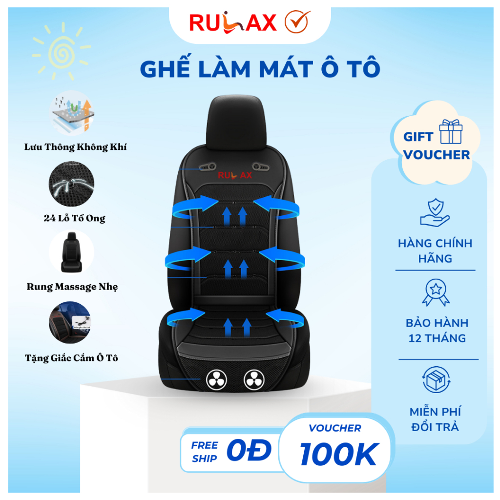 Đệm Làm Mát Ghế Ô Tô RULAX- Đệm Điều Hòa Có Massage Lót Ghế Ô Tô Chính ...