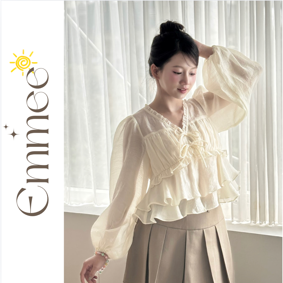 Emmee - Mira shirt - Áo babydoll tơ bèo hot trend, tơ mềm, đính nơ cổ ...