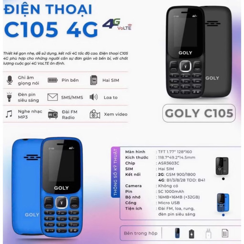 Máy Goly hàng cty chính hãng Goly C101 4g - C105 4g -C107 4g đầy đủ phụ ...