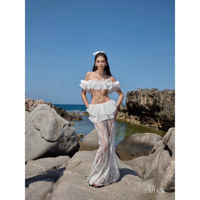 AMELIE - Set áo cúp + chân váy ren cạp thấp - Ciara Set AME258 | Shopee Việt Nam