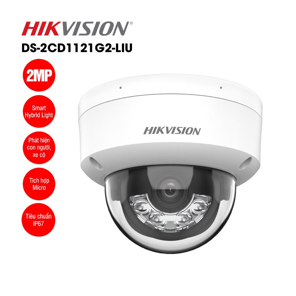 Camera IP HIKVISION DOME 2M FULL HD hỗ trợ POE, Màu Mic, (chỉ cắm mạng ...