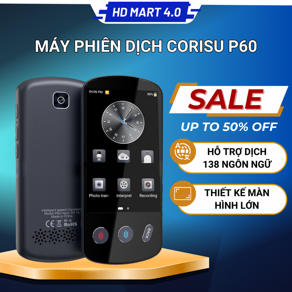 Máy phiên dịch ngôn ngữ CORISU P60 phiên dịch 2 chiều, hỗ trợ dịch 138 ngôn ngữ, màn hình cảm ...