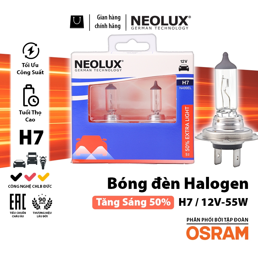 Combo 2 Bóng Đèn Halogen Tăng Sáng 50% OSRAM NEOLUX H7 12V 55W N499EL ...