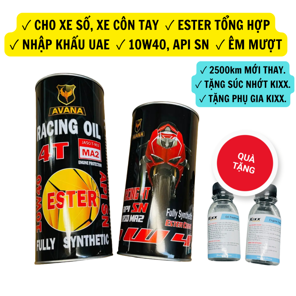 (TẶNG SÚC NHỚT KIXX + PHỤ GIA KIXX) Nhớt XE SỐ Xe Côn Tay AVANA RACING ...