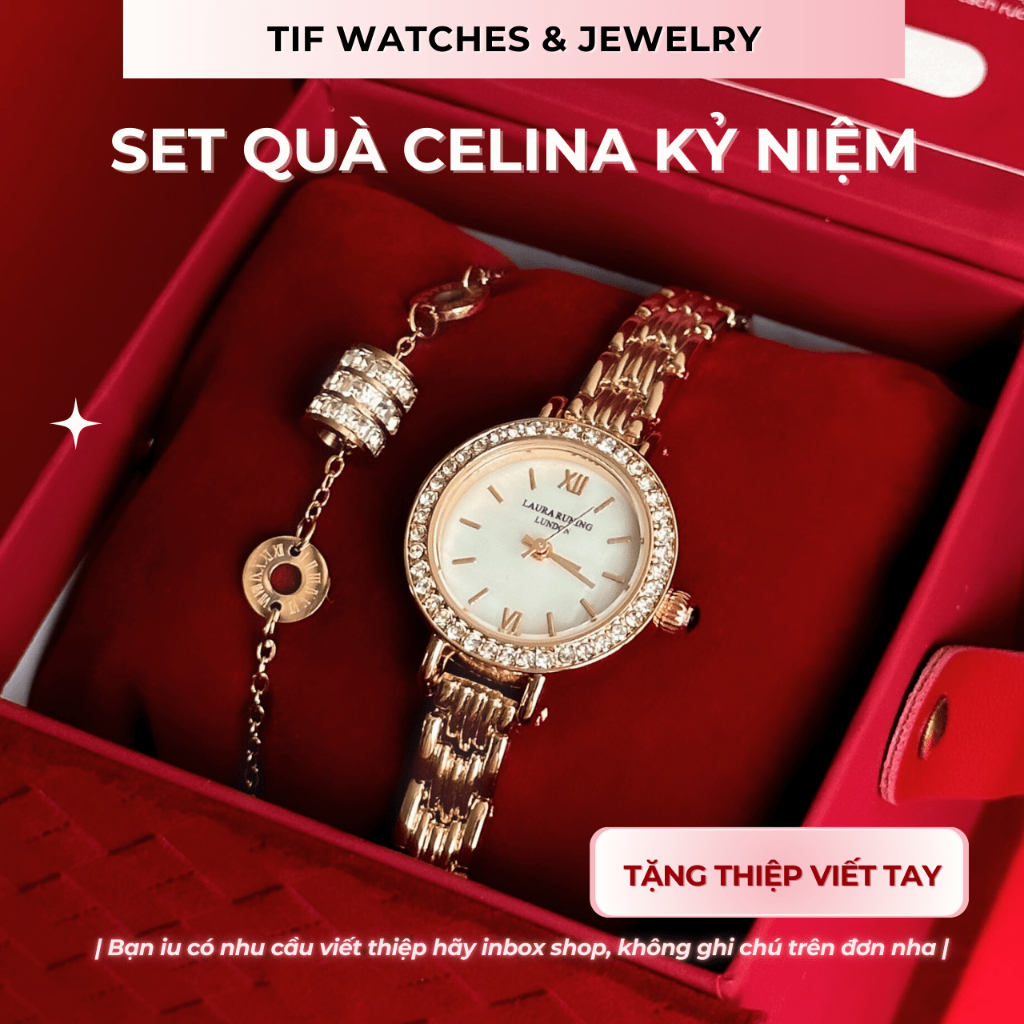 [KOL X TIF WATCHES] Bộ Trang Sức Đồng hồ Vòng Tay Đính Đá Nữ CELINA Tif ...