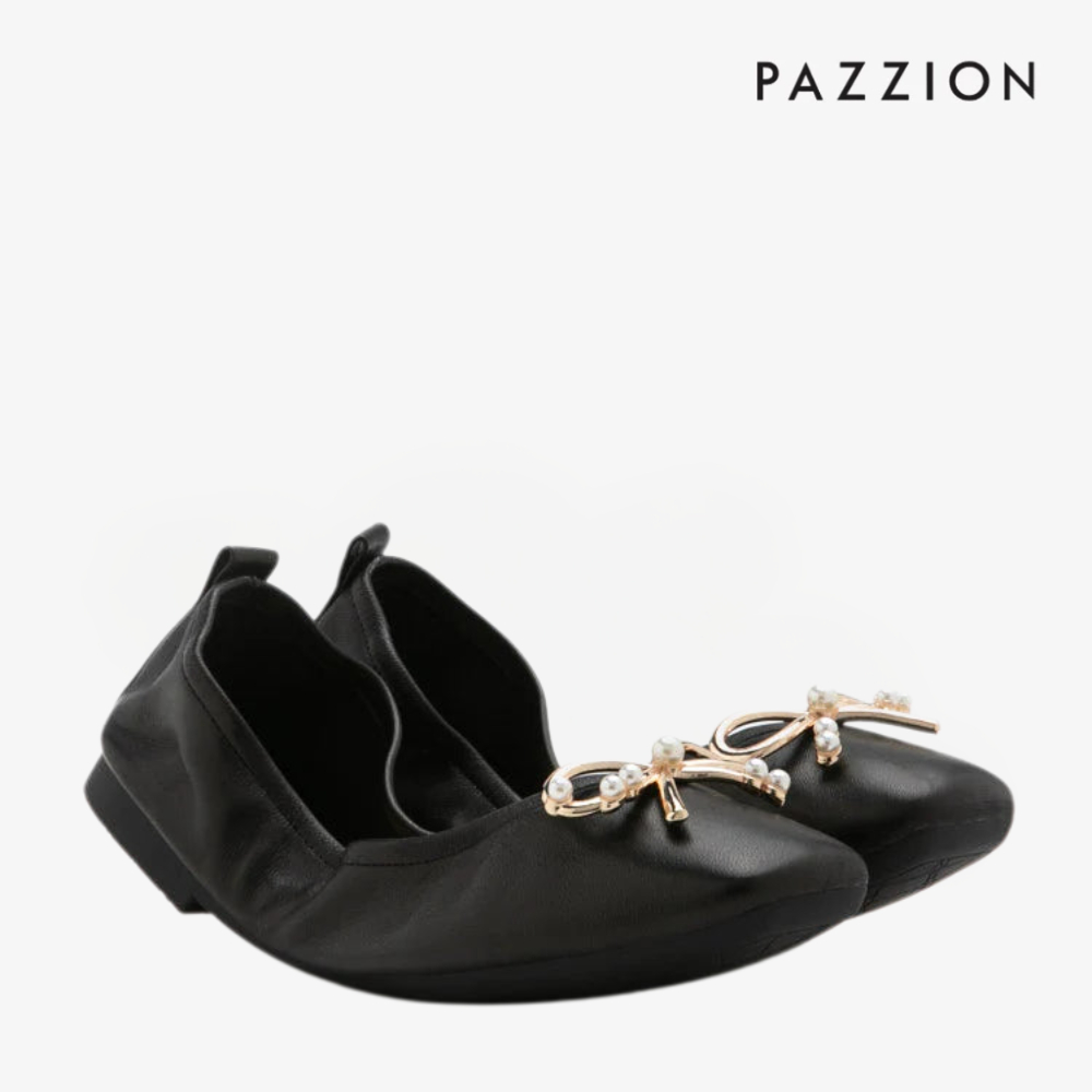 Giày búp bê gấp gọn da PAZZION Hailey Foldable Square-Toe Bow Flats ...
