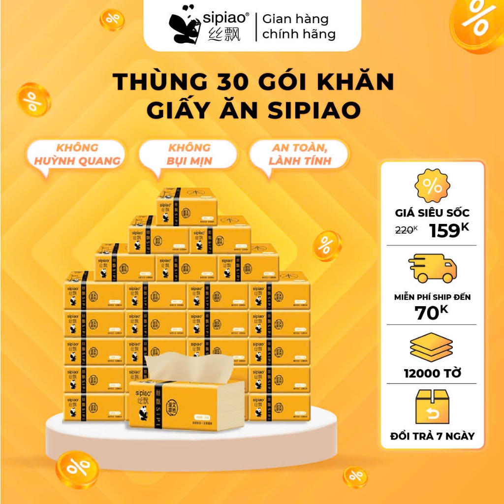 [HN – Thùng 30 Gói] Giấy Vệ Sinh Sipiao Mã 6021 – Không Tẩy Trắng, 100% ...
