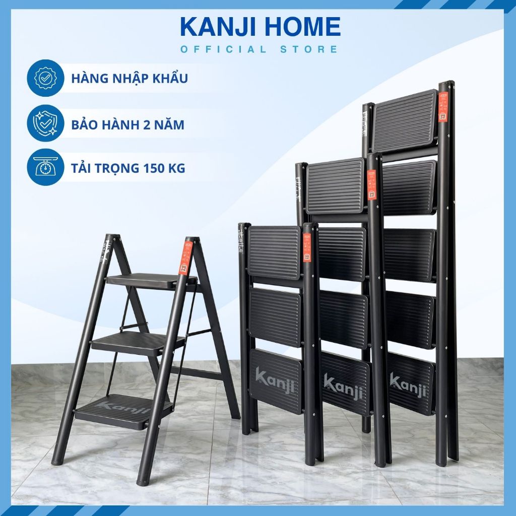 Thang ghế gấp gọn đa năng KANJI thông minh, thang 3 4 5 Bậc chịu tải 300kg, thép carbon dày dặn ...