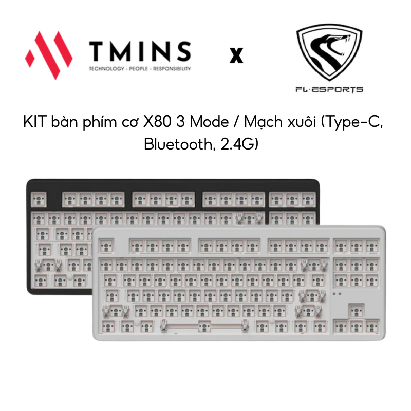 KIT bàn phím cơ FL- Esports X80 3 Mode / Mạch xuôi (Type-C, Bluetooth ...